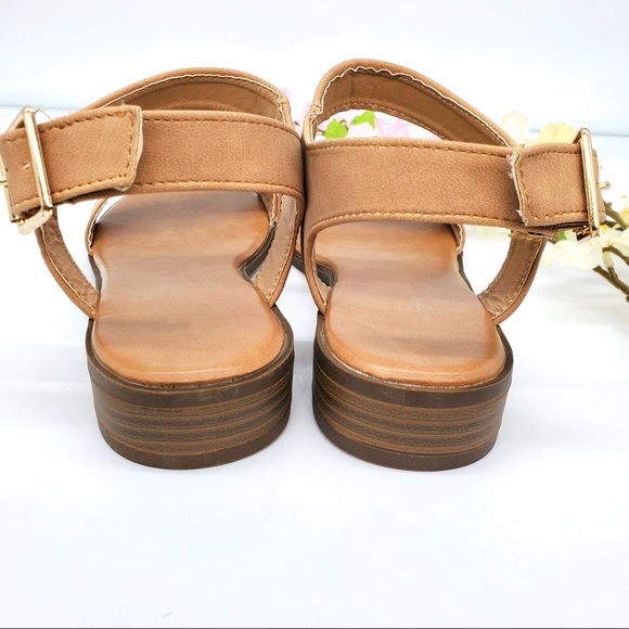 Shoes | Tan Open Toe Sandal With Small Block Heel | Poshmark